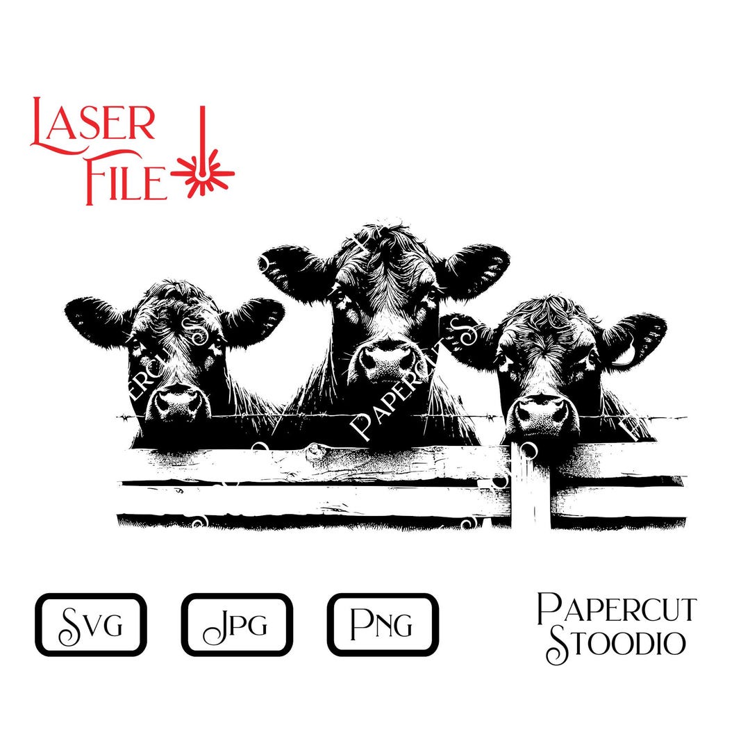 Laser Engrave File, Black Angus Trio SVG, for Lightburn Glowforge DIY ...