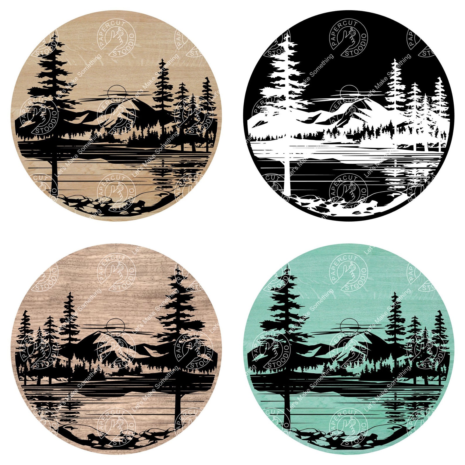 Lake Scene SVG DXF, Round Lakeview Scenic Lake Mountain Forest Outdoor ...