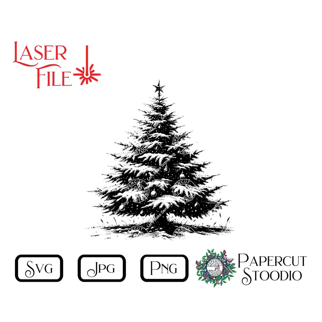 Laser Engrave File, Lone Christmas Tree SVG, Lightburn Glowforge Wood ...