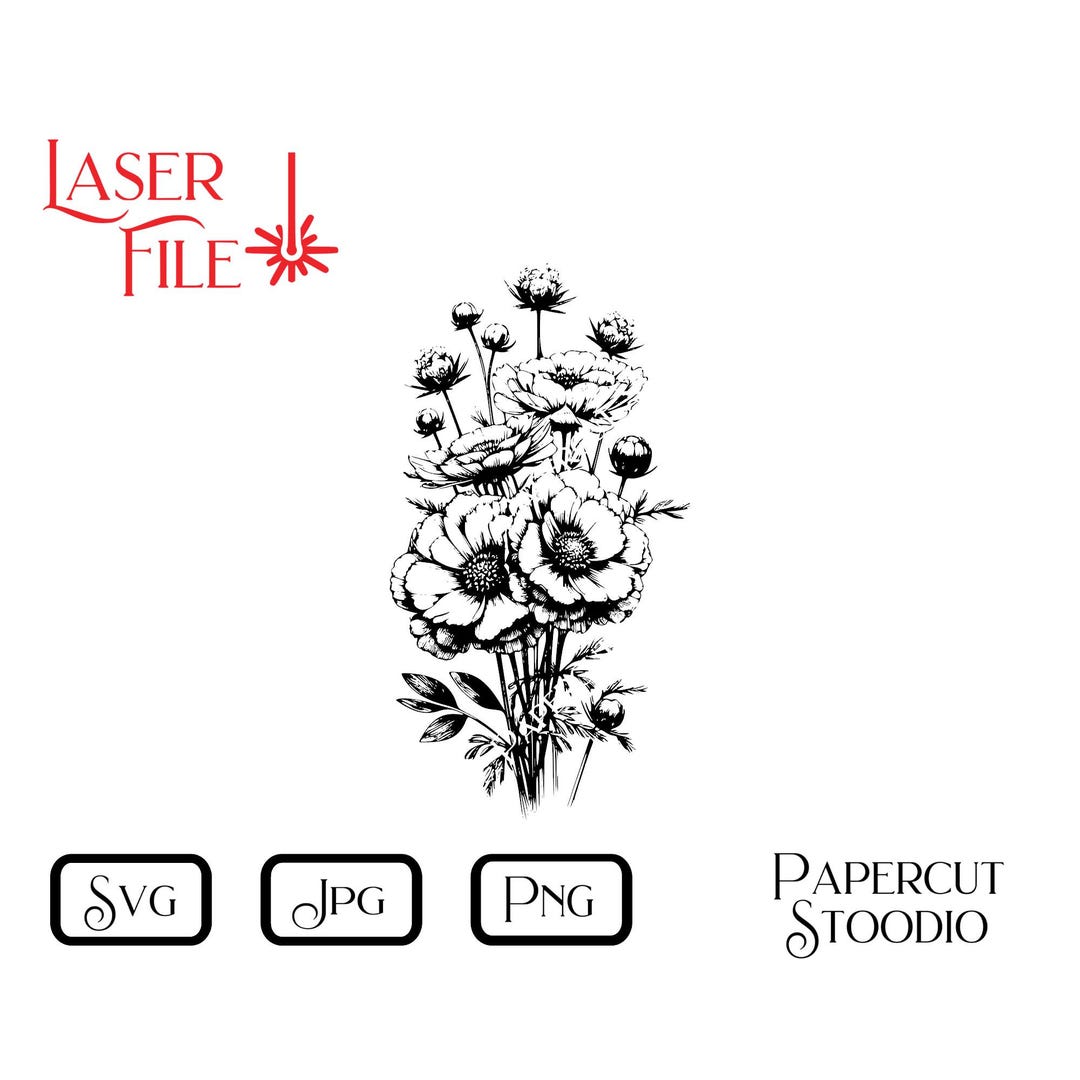 Laser Engrave File, Vertical Flowers SVG, Spring Garden Flowers Rustic ...