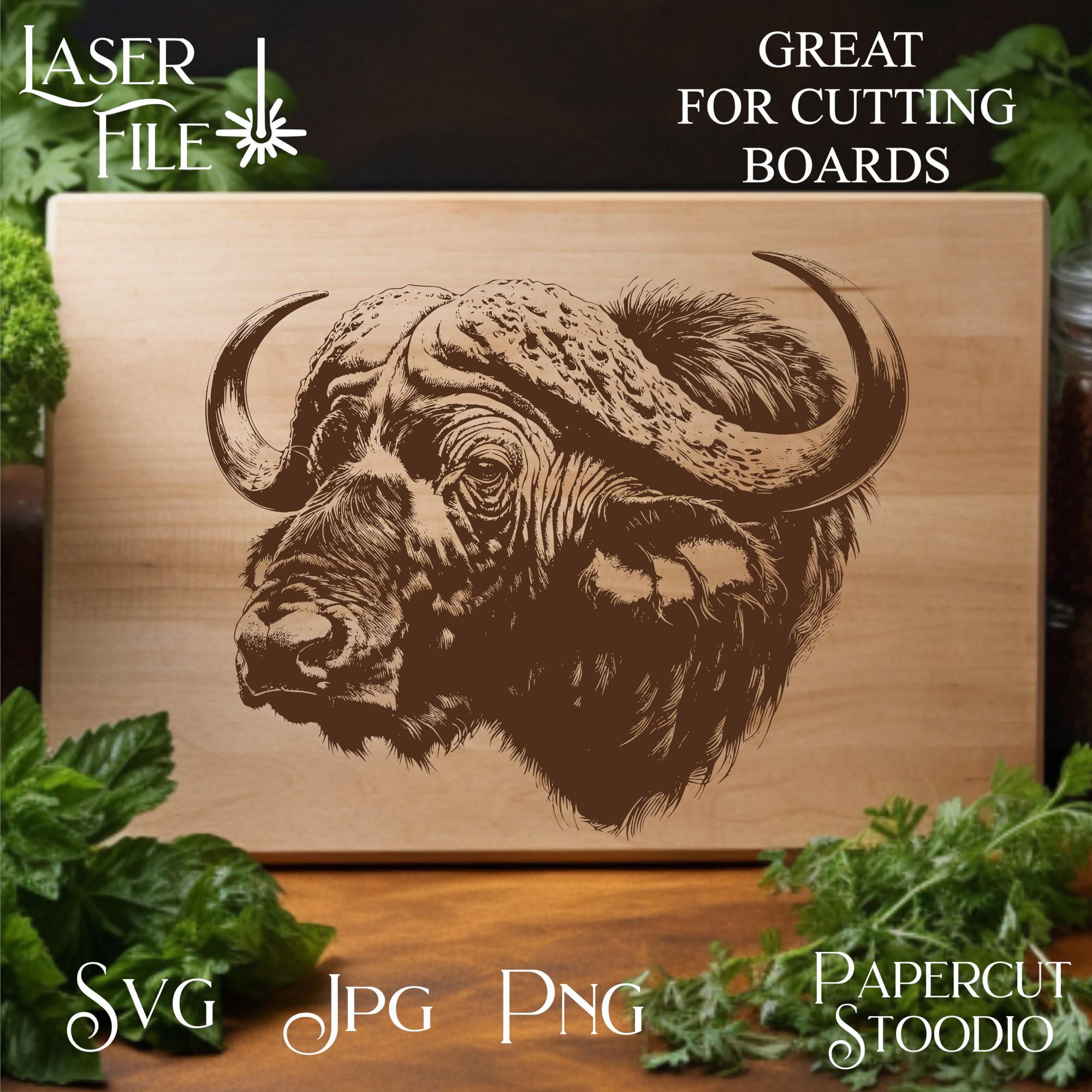 Laser Engrave File, Cape Buffalo SVG, Laser File Lightburn Glowforge ...