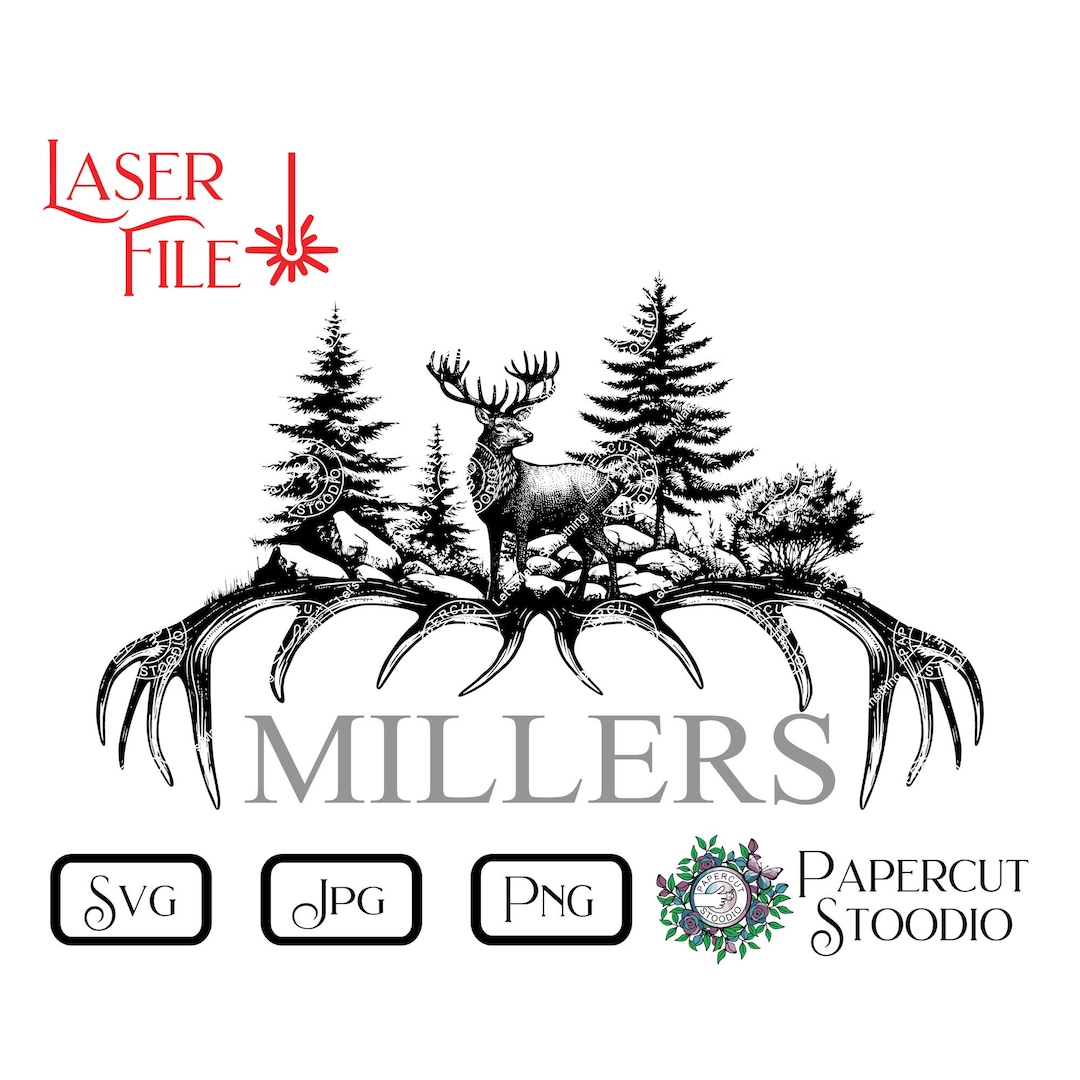 Laser Engrave File, Pine Stag Monogram SVG, Lightburn Glowforge Digital ...