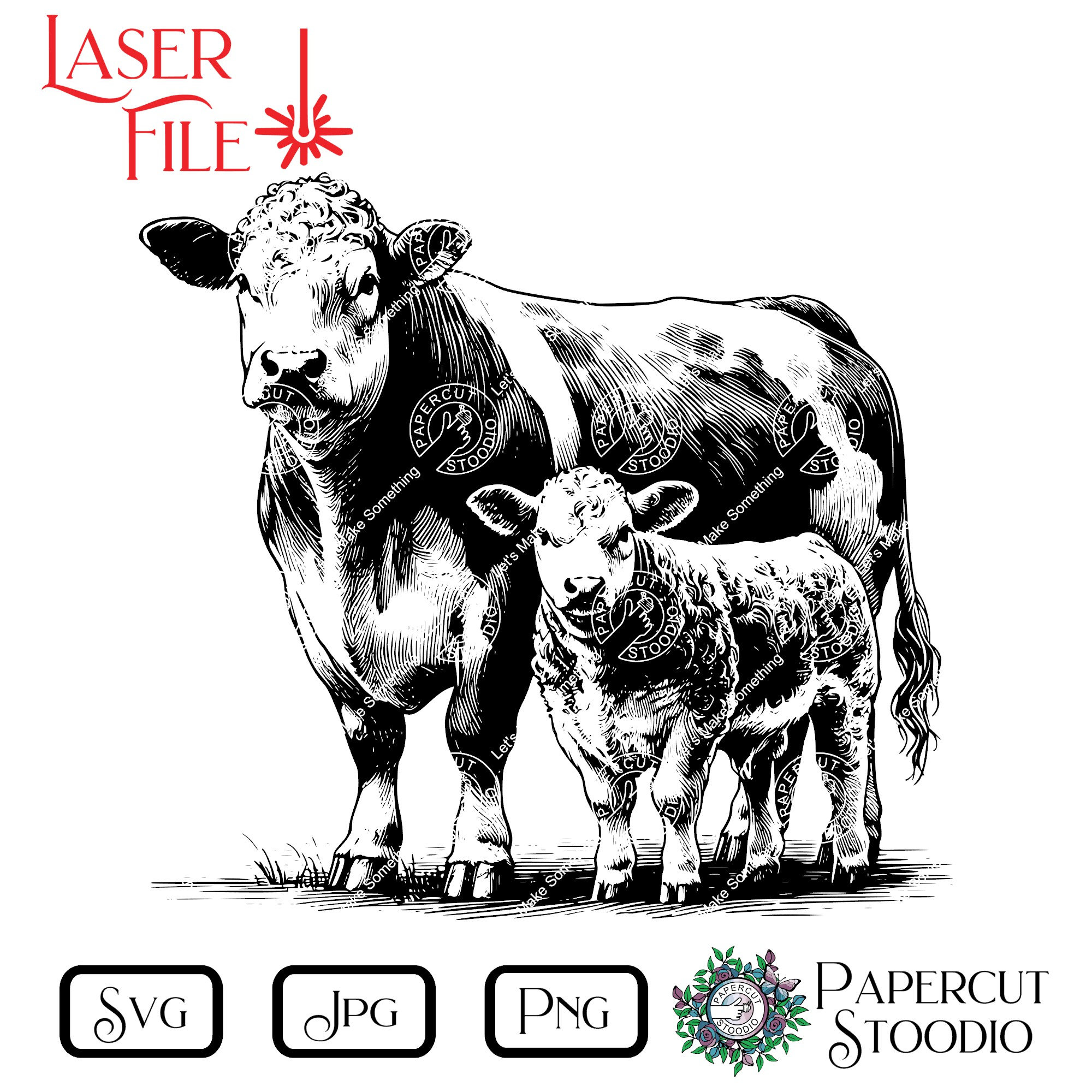 Simmental Cow Calf Laser Engrave File, Farmhouse Sign SVG PNG JPG ...