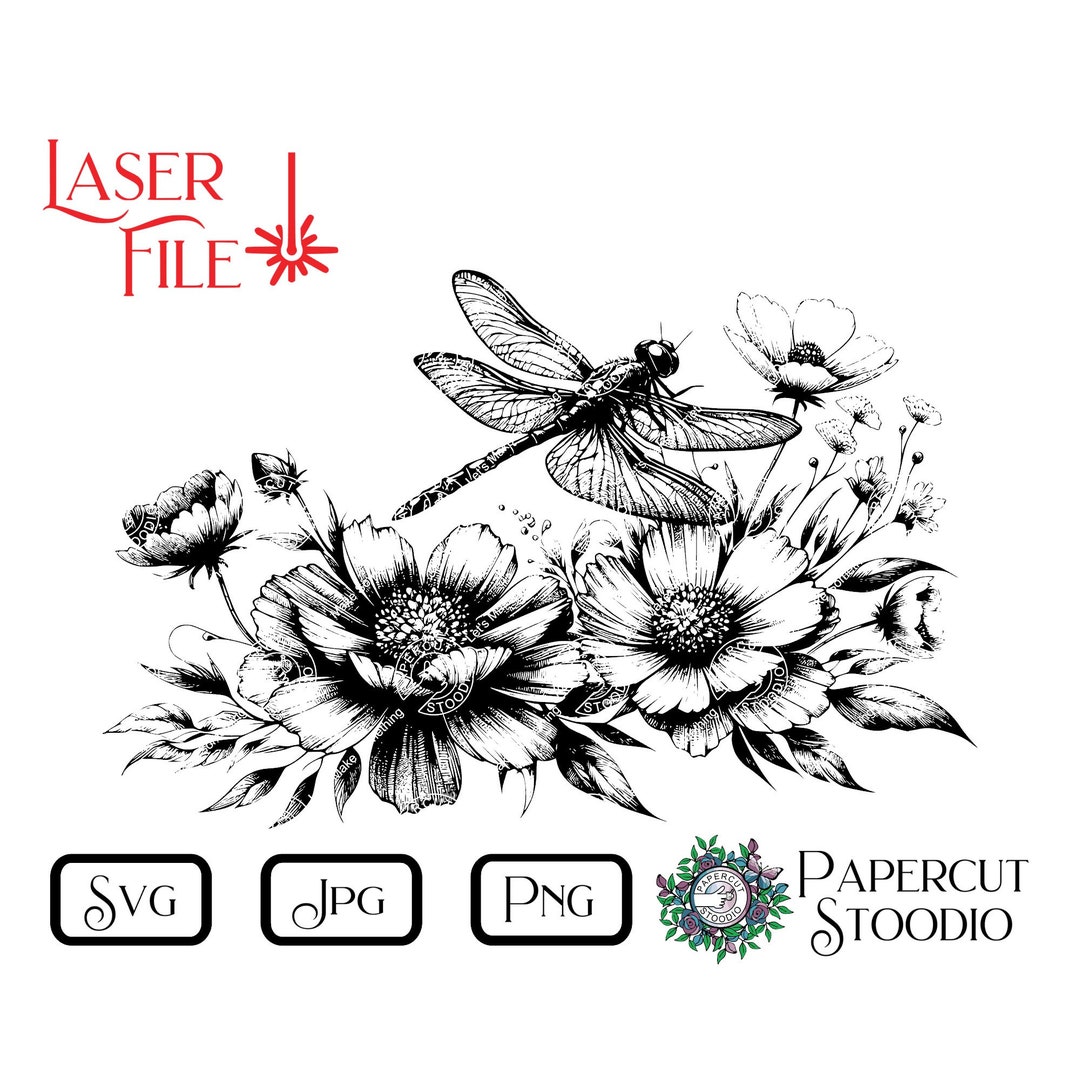 Laser Engrave File, Dragonfly Blooms Svg, Digital Download for Laser ...