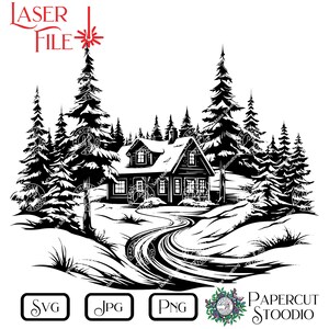Laser Engrave File, Snow Cabin #4 SVG, Lightburn Glowforge Wood Burn ...