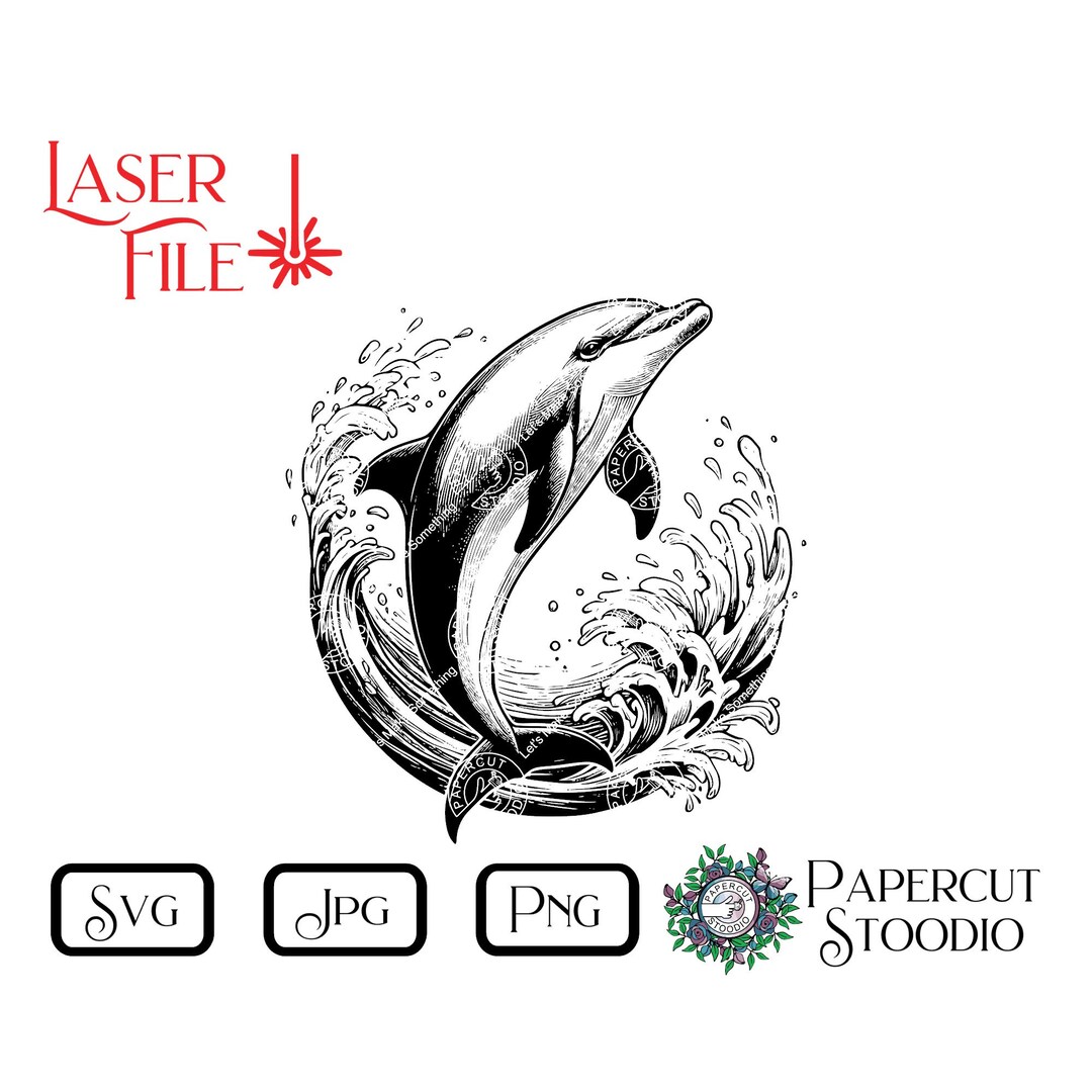 Laser Engrave File, Dolphin SVG, Beach Ocean Sea Lightburn Glowforge ...