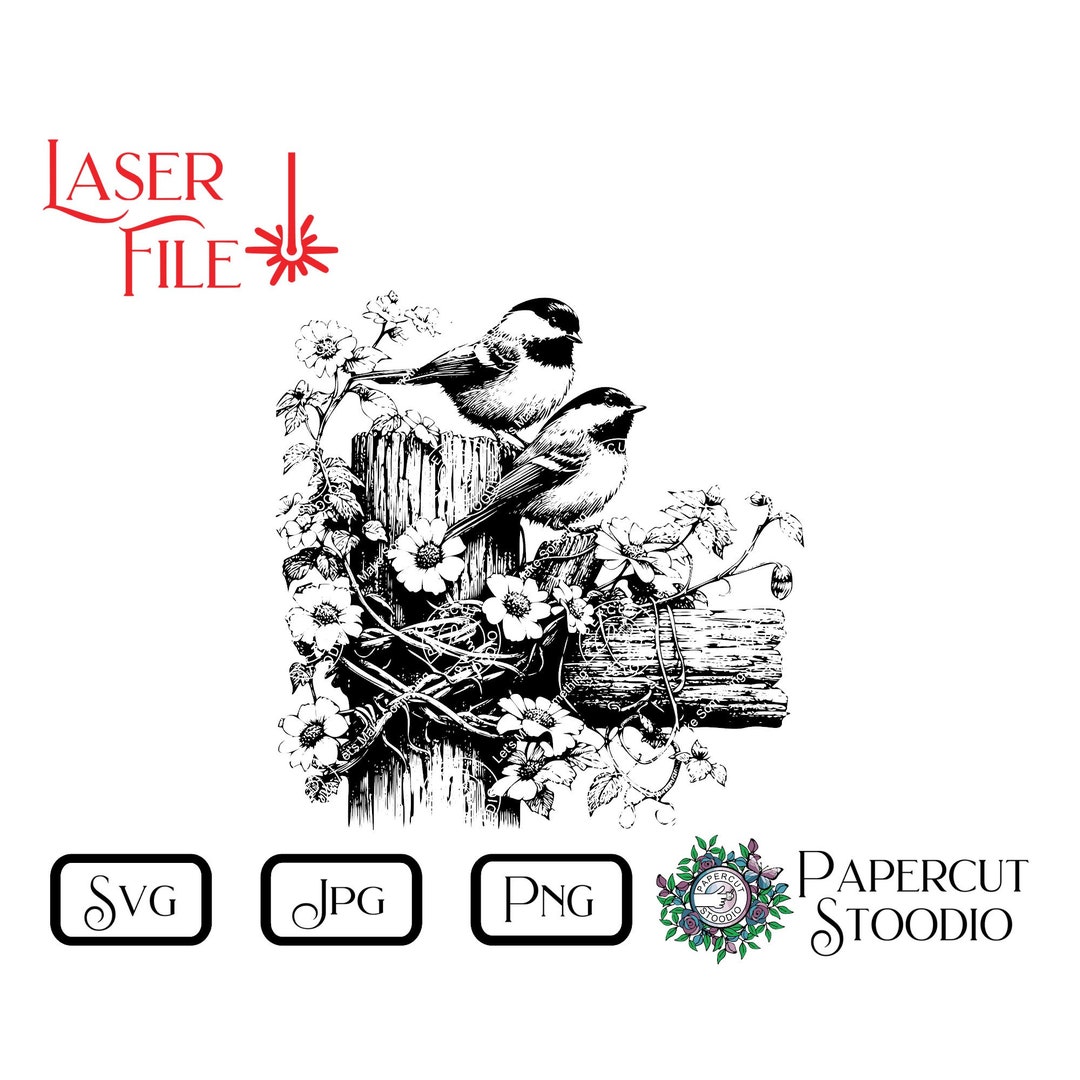 Laser Engrave File, Spring Birds SVG, Spring Garden Flowers Rustic ...