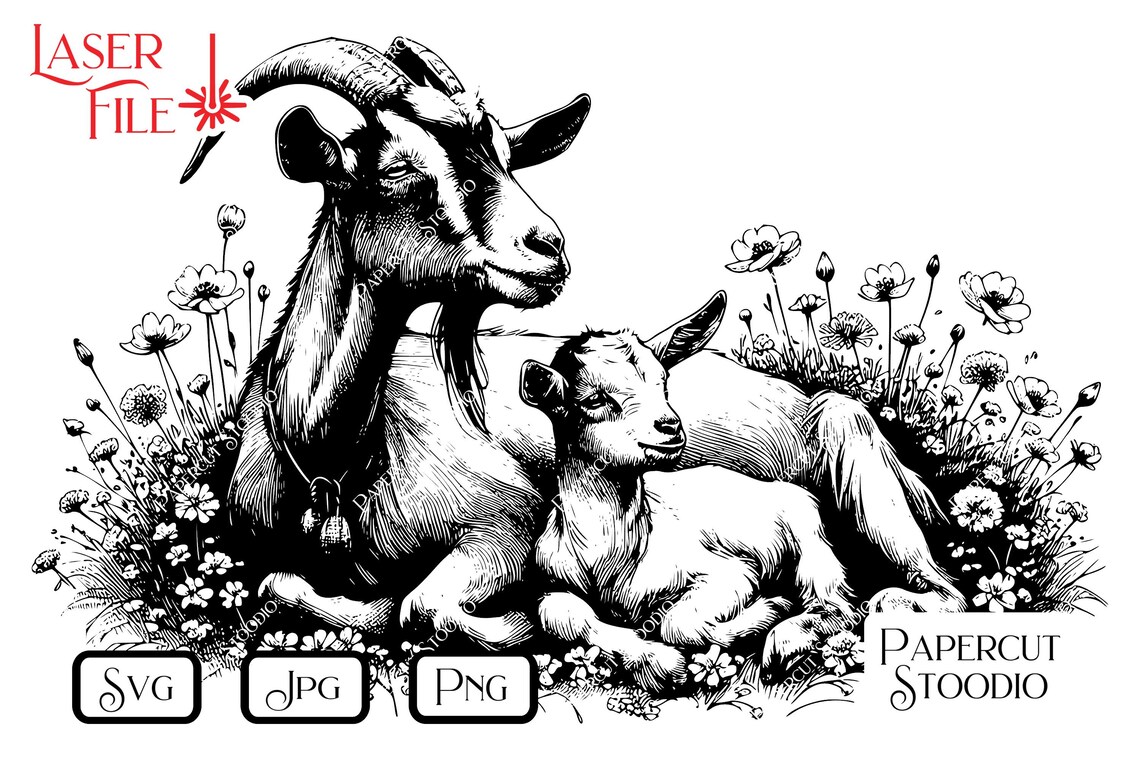 Laser Engrave File, Goat With Kid Svg, Digital Download Farm ...