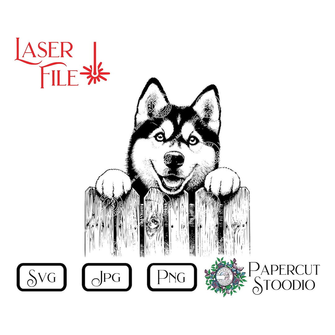 Laser Engrave File, Husky Peek SVG, DIY Door Hanger Dog Fence Sign ...