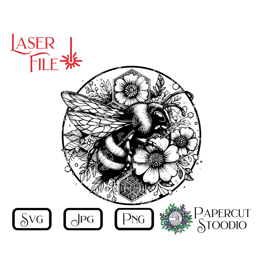 Laser Engrave File, Bee in Flowers SVG, Spring Garden Flowers Rustic ...