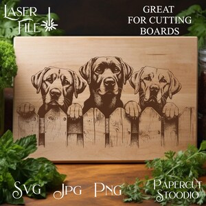 Laser Engrave File, 3 Labs Dogs Peek SVG, DIY Door Hanger Dog Fence ...