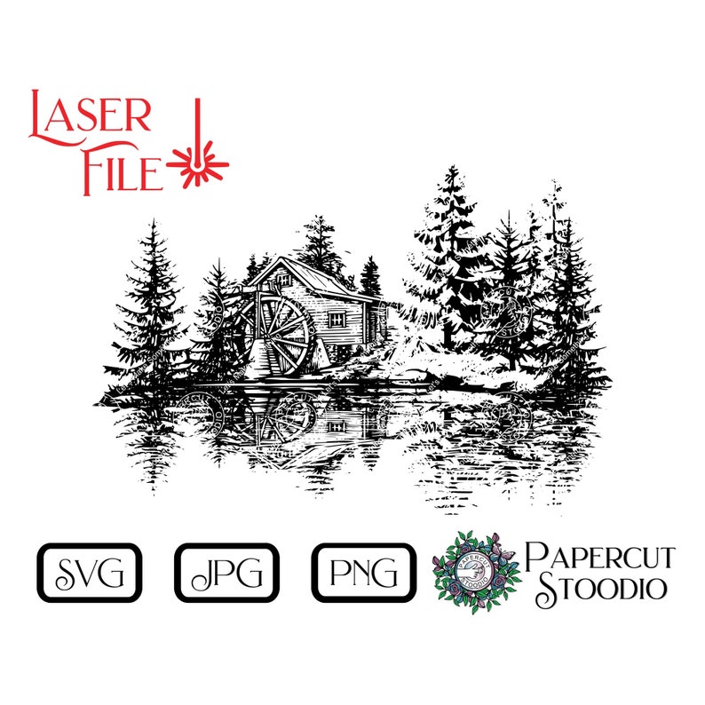 Laser Engrave File Watermill Scene Svg Pdf Jpg Digital - Etsy