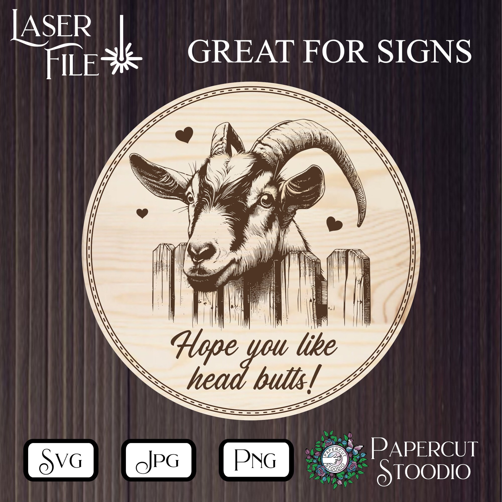 Laser Engrave File, Goat Peek SVG, for Lightburn Glowforge DIY Signs ...