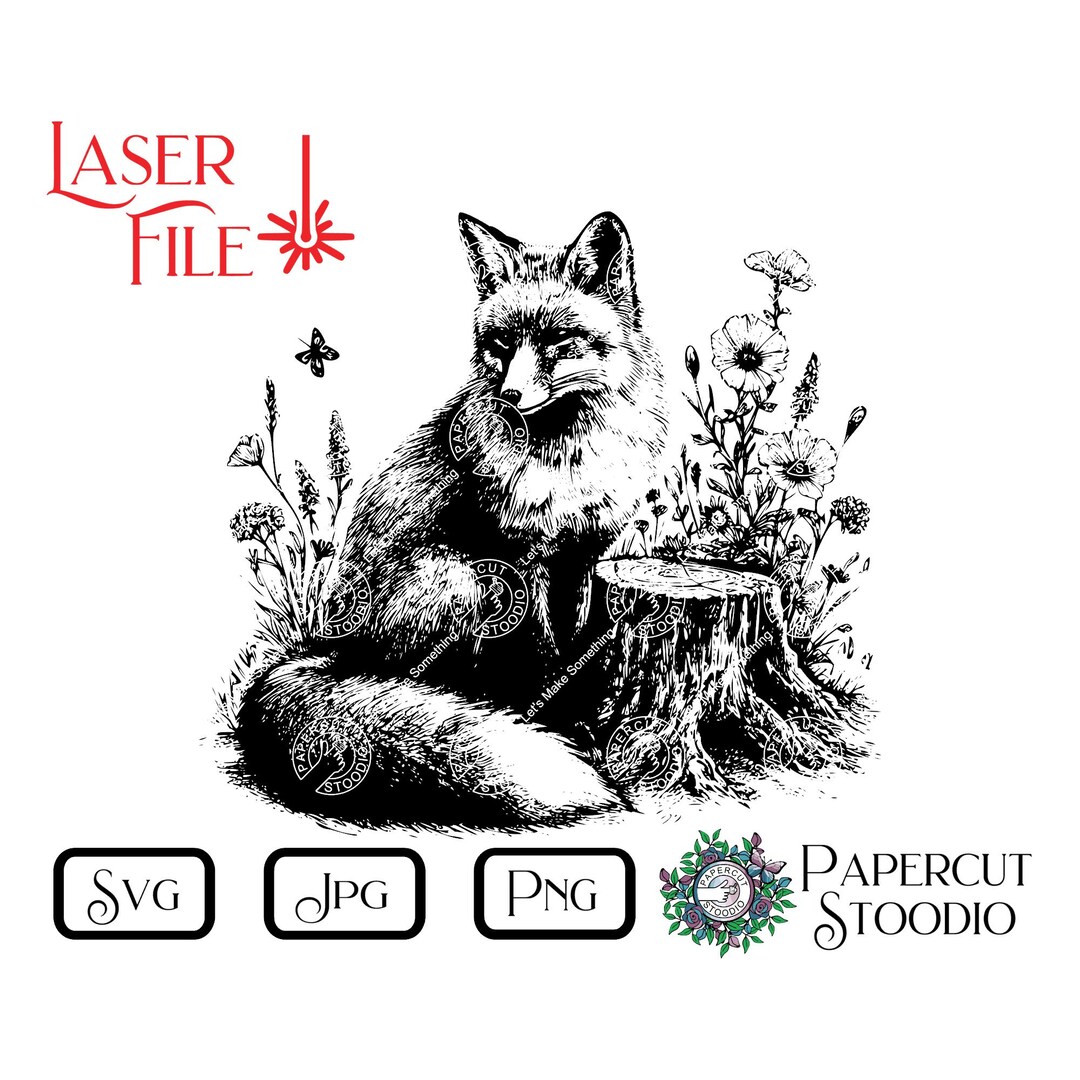 Laser Engrave File Fox Stump 3 SVG, Lightburn Glowforge Signs Cutting ...