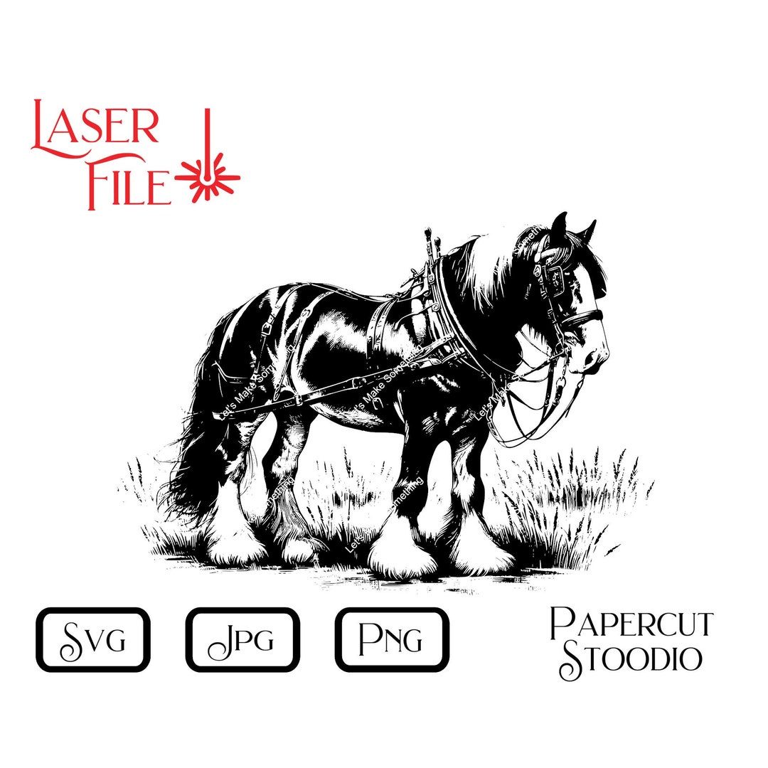 Laser Engrave File, Clydesdale in Reins SVG, for Lightburn Glowforge ...