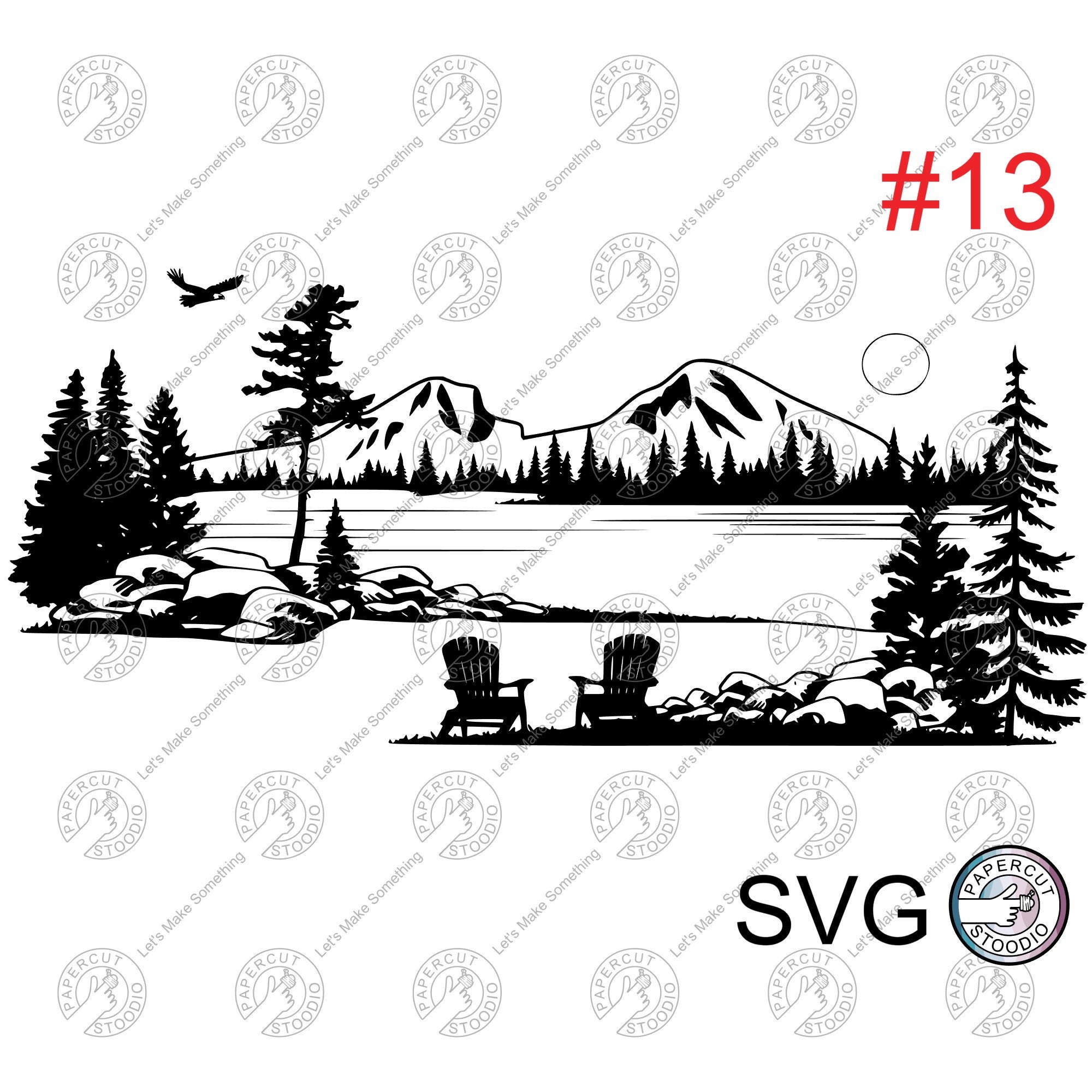 Lake Scene Adirondack Chairs 13 Svg Lake and Forest Scene - Etsy