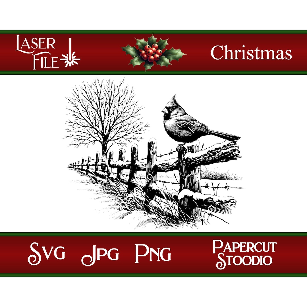 Laser Engrave File, Winter Cardinal Svg, Lightburn Glowforge Xtool ...