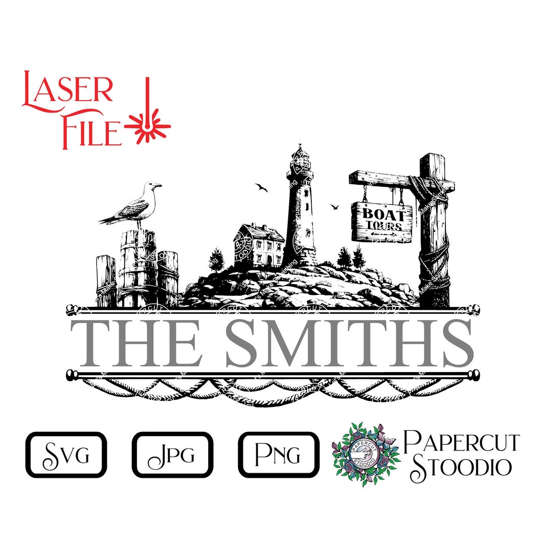 Laser Engrave File, Seaside Monogram SVG, Lightburn Glowforge Woodburn ...