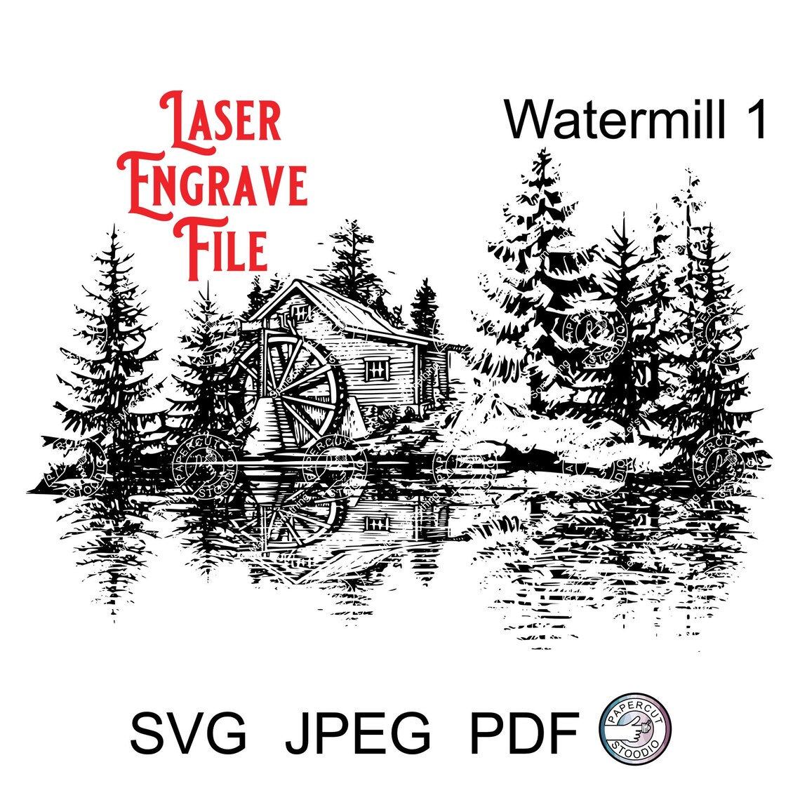 Laser Engrave File Watermill Scene Svg Pdf Jpg Digital - Etsy