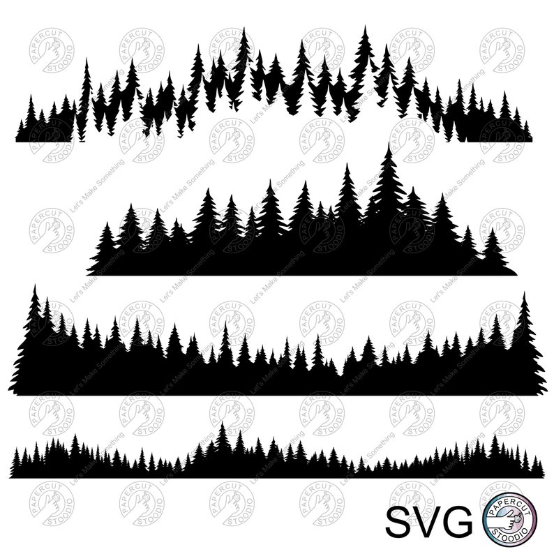 Forest Tree Line Bundle Svg, Forest Pine Tree Silhouette Camping Hiking ...
