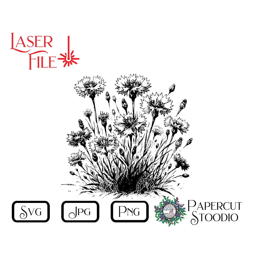 Laser Engrave File, Cornflower Patch SVG, Spring Garden Flowers Rustic ...