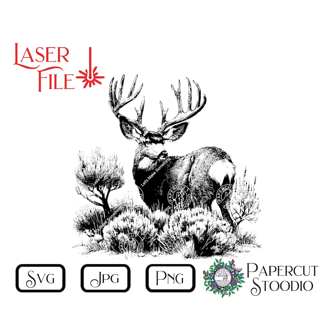 Laser Engrave File, Mule Deer SVG, Lightburn Glowforge Signs Cutting ...