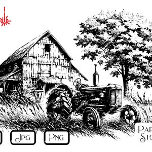 Laser Engrave File, Vintage Tractor With Barn Svg, Lightburn Glowforge ...