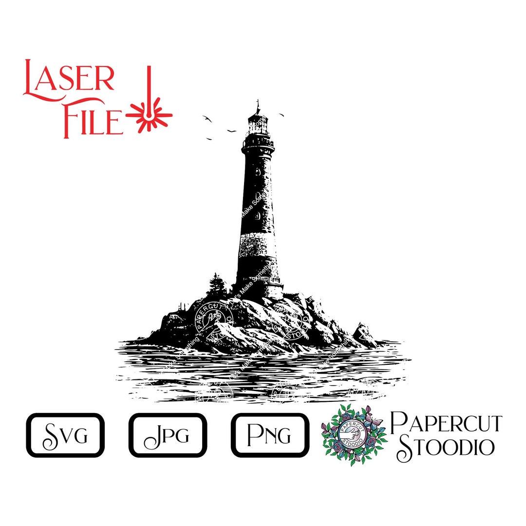 Laser Engrave File, Lighthouse 2 SVG, Ocean Sea Island Lightburn ...