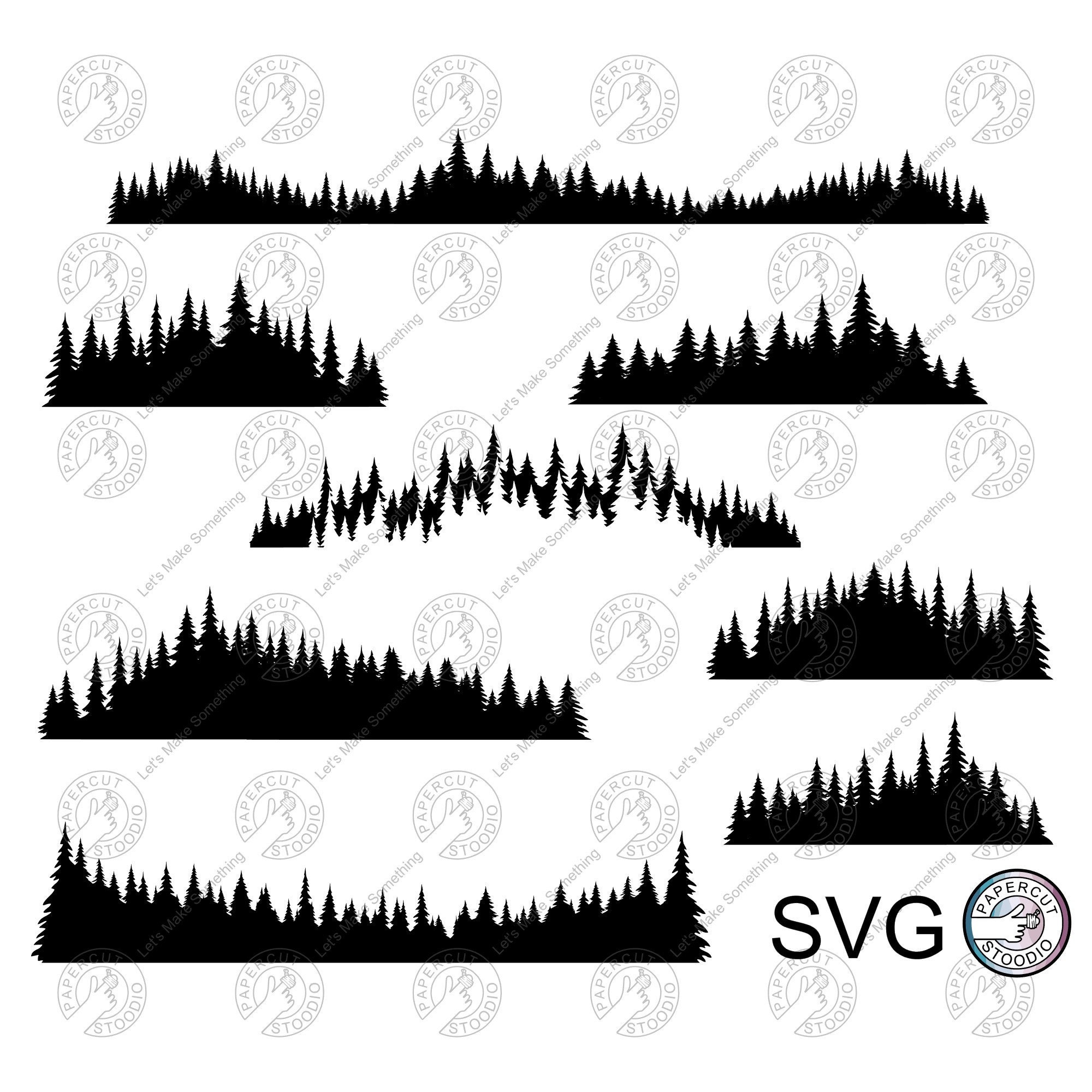 Forest Tree Line Bundle Svg, Forest Pine Tree Silhouette Camping Hiking ...