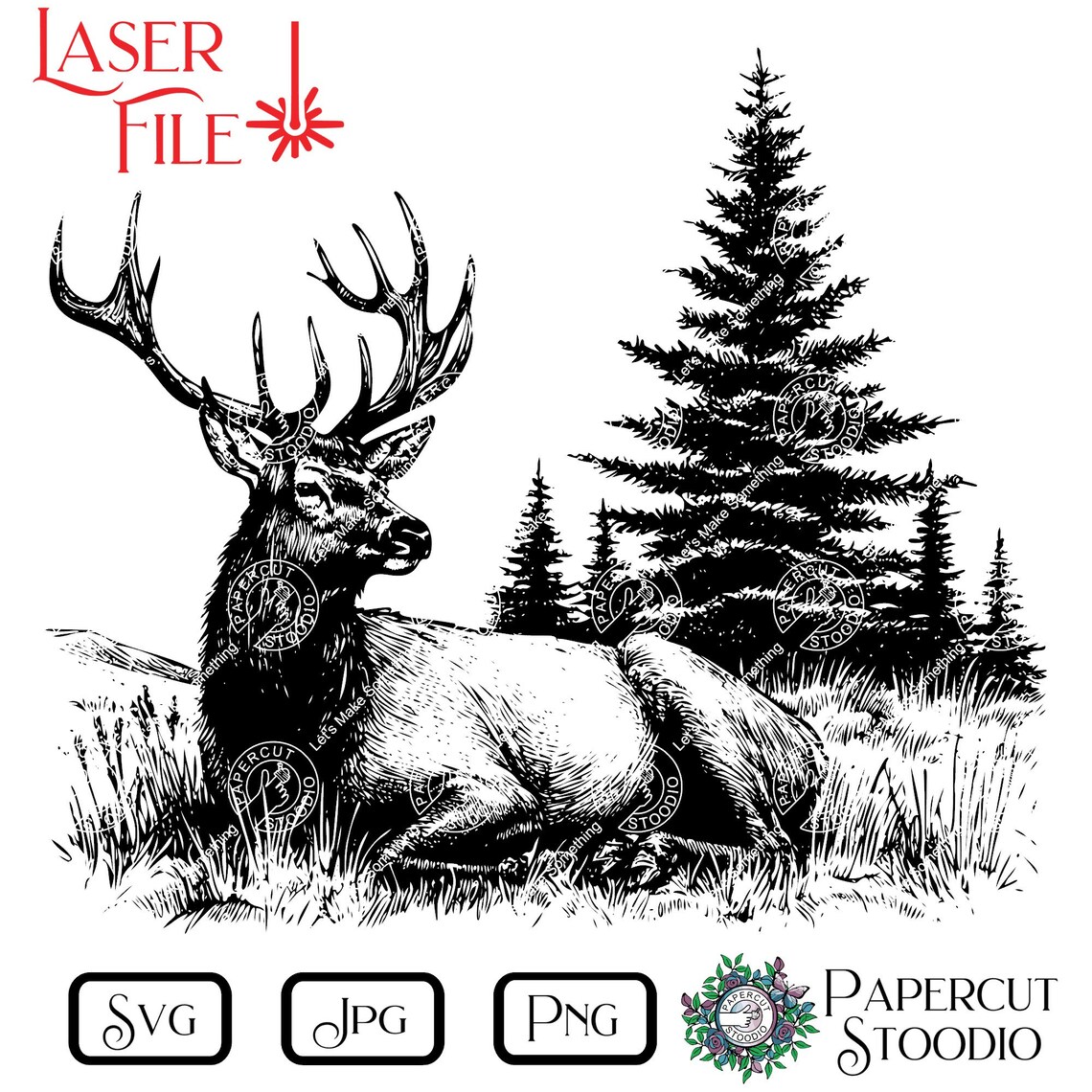 Laser Engrave File, Watchful Elk SVG, Lightburn Glowforge Signs Cutting ...