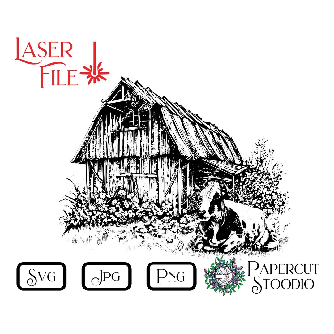 Laser Engrave File, Cow by Barn SVG, Farmhouse Rural Sign Personalized ...