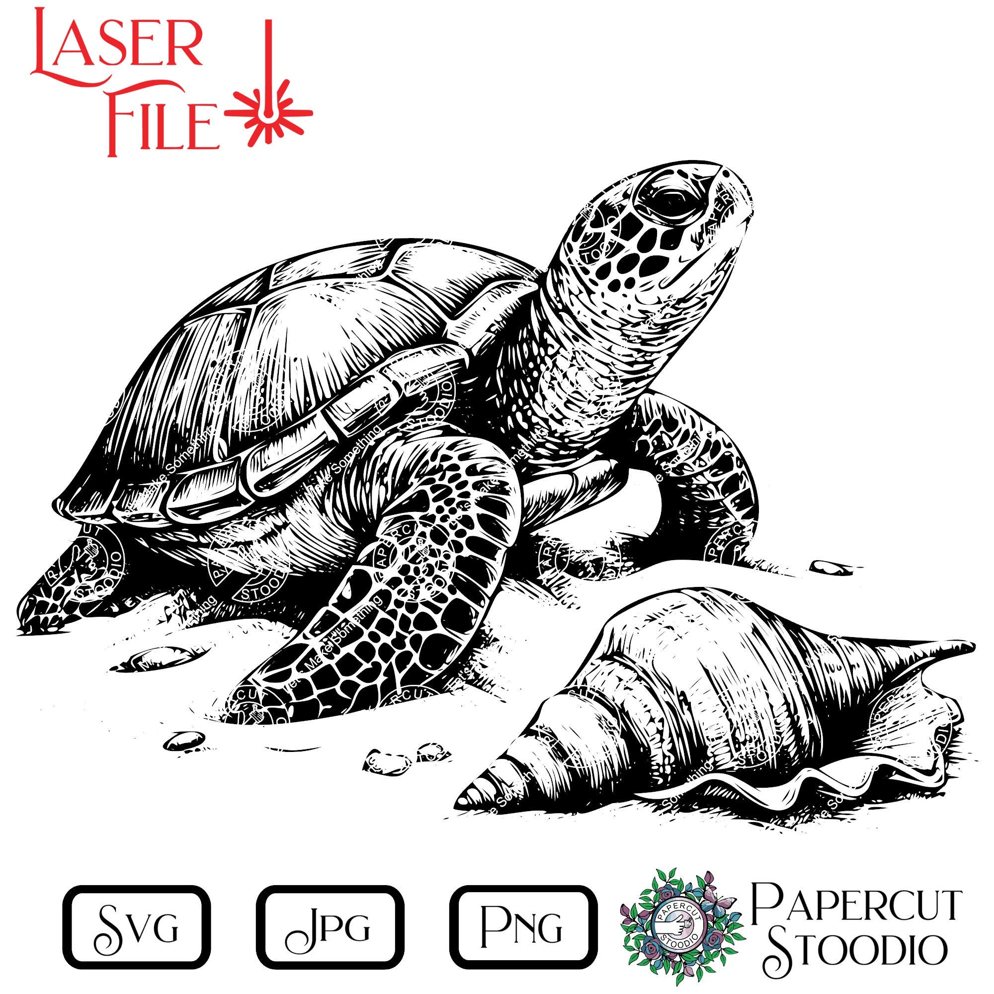 Laser Engrave File, Shell Turtle SVG, Beach Ocean Sea Lightburn ...