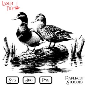 Laser Engrave File, Ducks on Log SVG, Lightburn Glowforge Digital ...