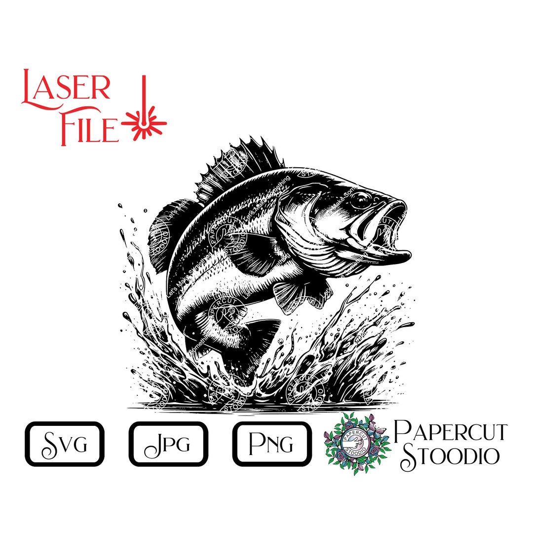 Laser Engrave File, Bass Fish SVG, Lightburn Glowforge Signs Cutting ...