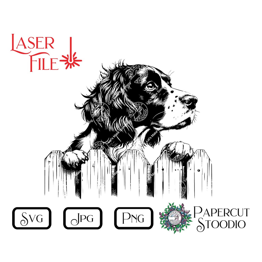 Laser Engrave File, English Springer Spaniel Dog Peek SVG, DIY Dog ...