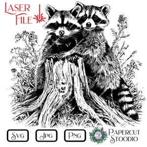 Laser Engrave File Two Raccoons SVG, Lightburn Woodworking Signs ...