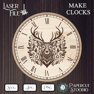 Laser Engrave File, Deer Clock Face SVG, DIY Clock Lightburn Glowforge ...