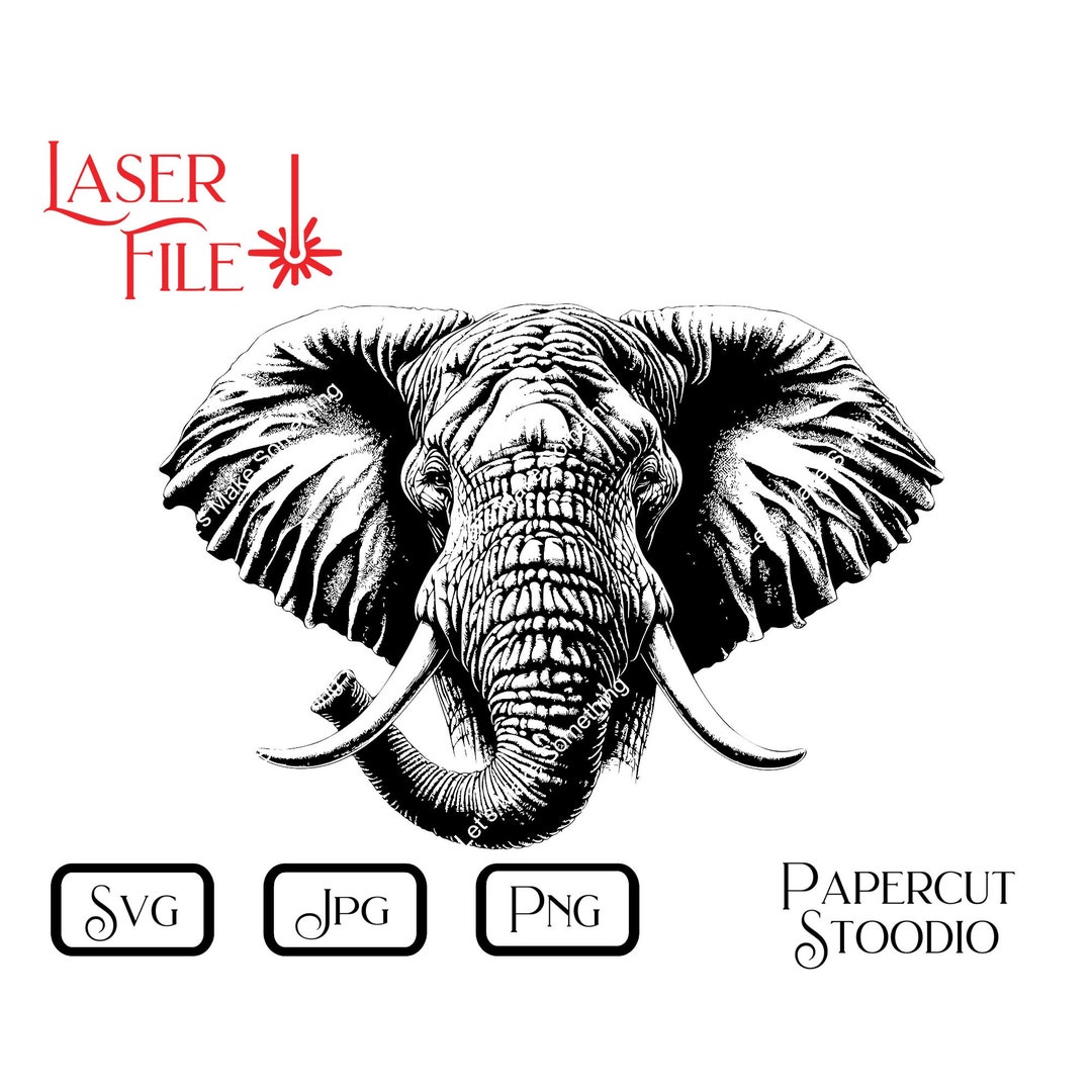 Elephant Head Laser Engrave File, Wood Art SVG PNG JPG (digital ...