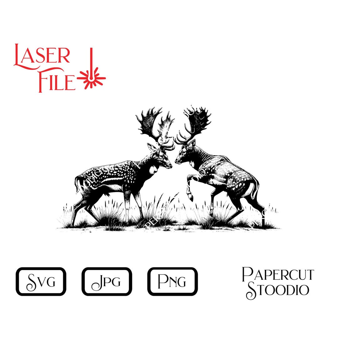 Laser Engrave File, Fallow Deer Fight Svg, Lightburn Glowforge Digital ...