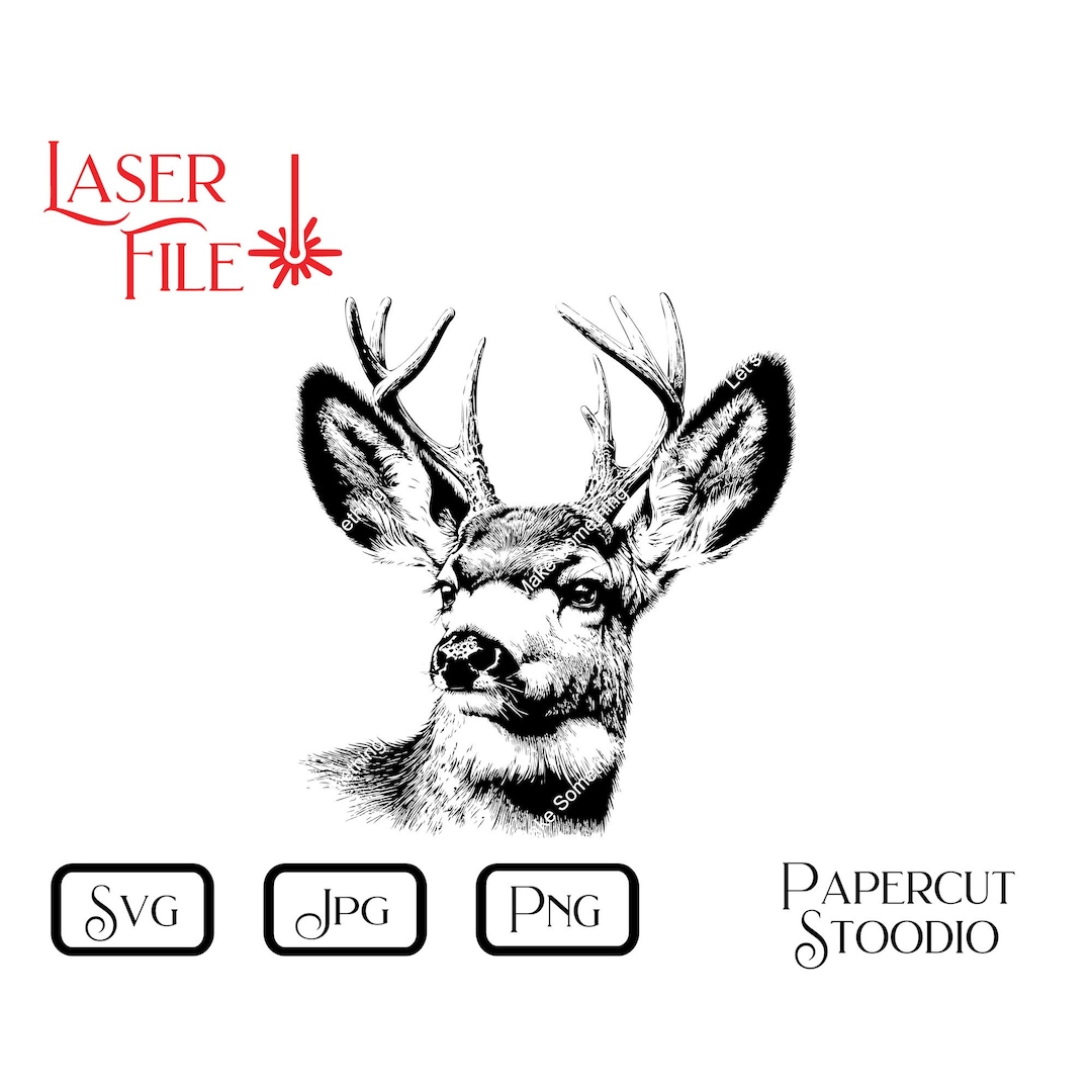 Laser Engrave File, Mule Deer Head SVG, Lightburn Glowforge Signs ...