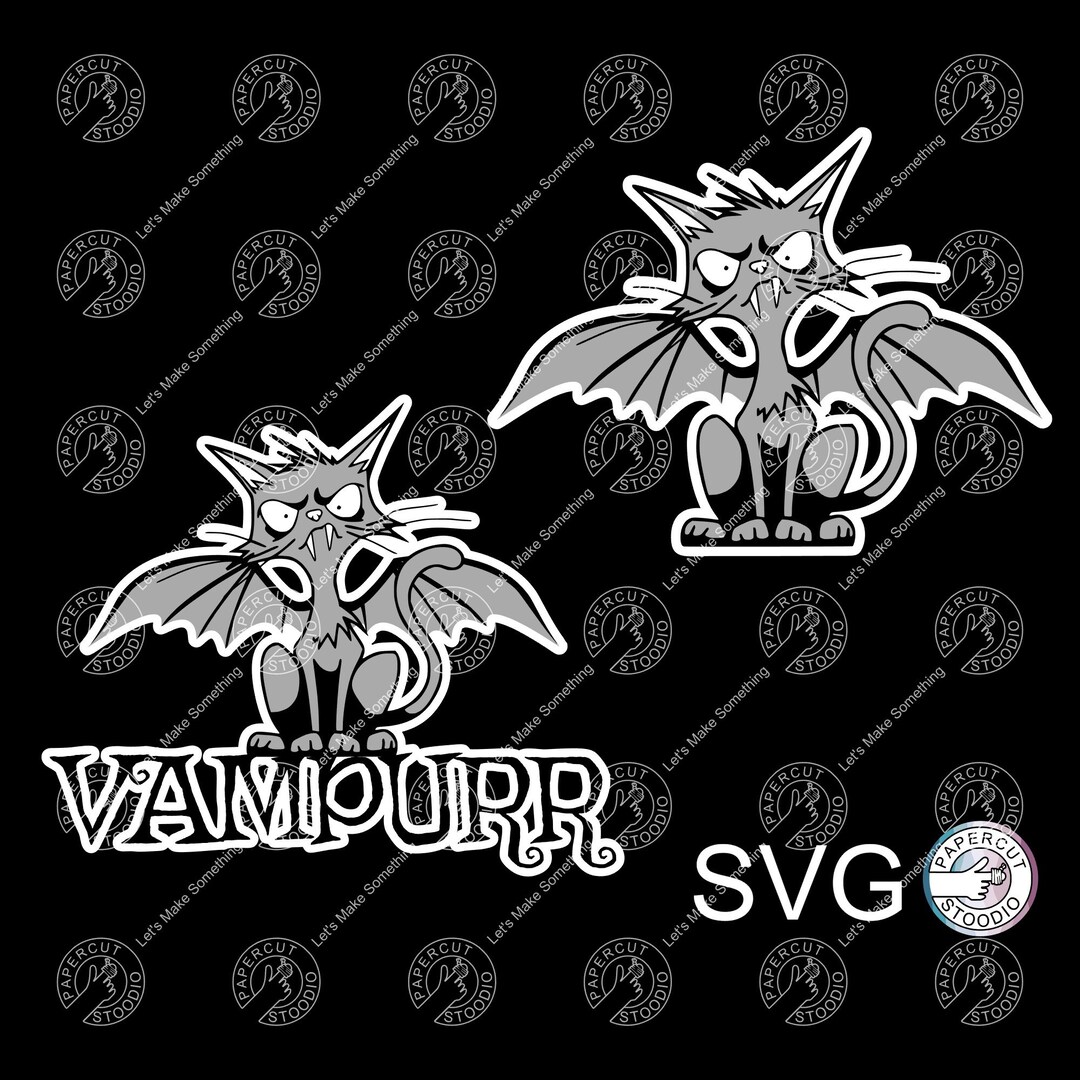Halloween Cat Outlined Svg - Vampire Cat SVG - Fun Halloween Cut File ...