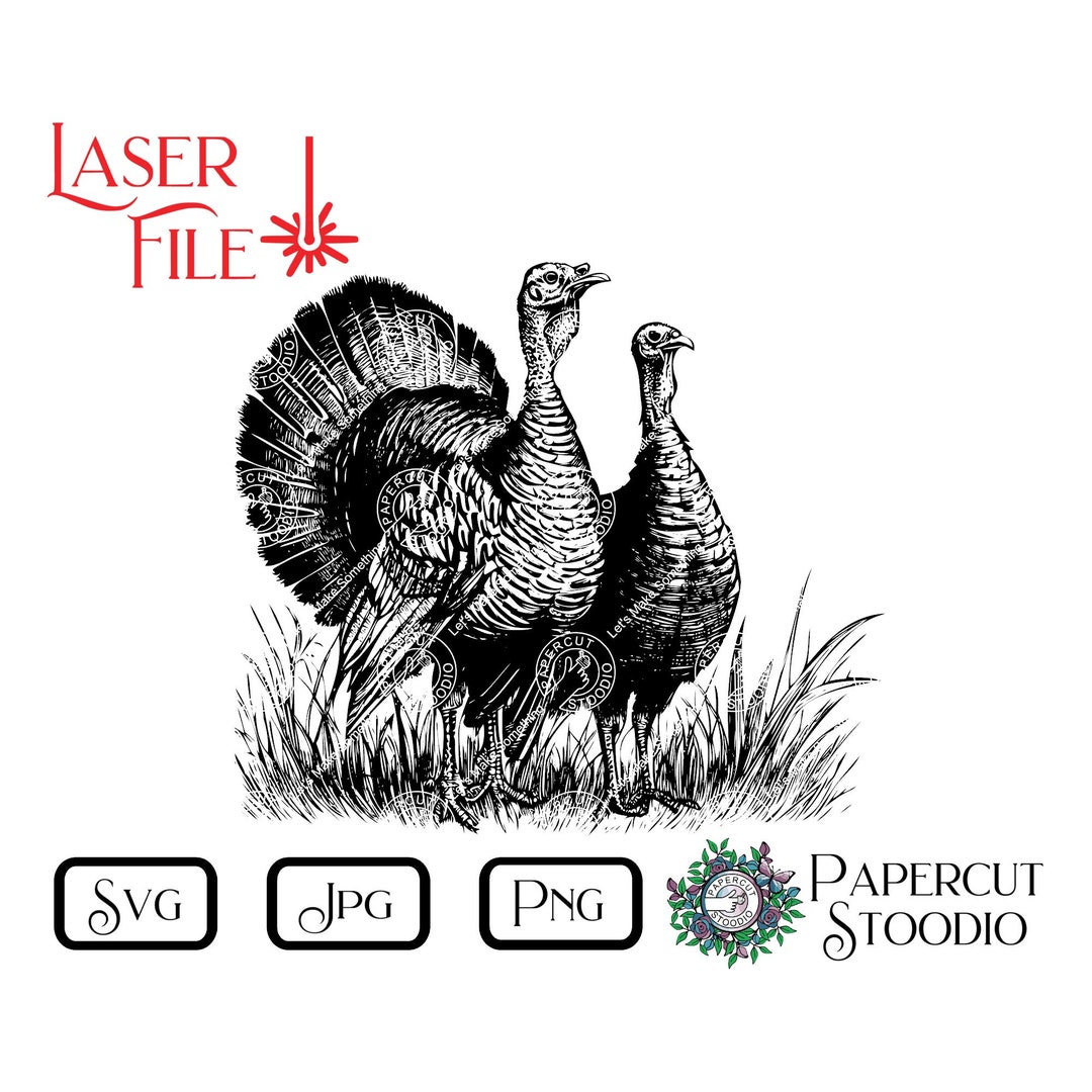 Laser Engrave File, Turkey Couple SVG, Lightburn Glowforge Wood Burn ...