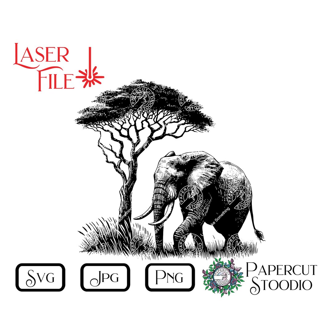Laser Engrave File, Elephant SVG, Lightburn Glowforge Wildlife Signs ...