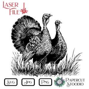 Laser Engrave File, Turkey Couple SVG, Lightburn Glowforge Wood Burn ...
