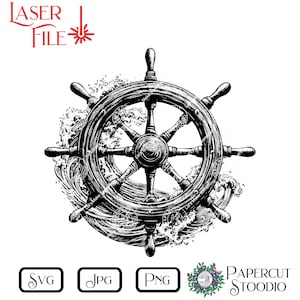 Laser Engrave File, Ship Wheel SVG, Captain Ocean Sea Lightburn ...