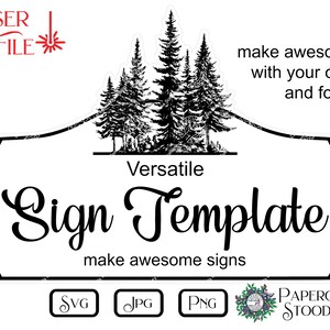 Laser Engrave File Pine Trees Sign Template SVG, Lightburn Glowforge ...
