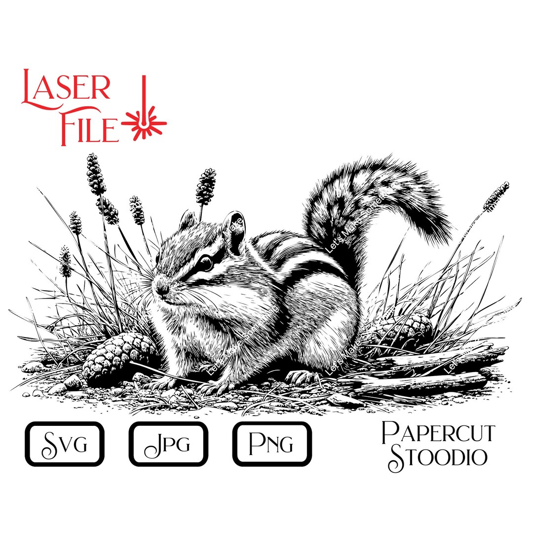 Laser Engrave File, Chipmunk Forage SVG, Lightburn Glowforge Wood Burn ...