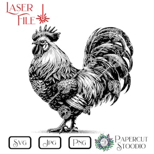 Laser Engrave File, Large Rooster SVG, for Lightburn Glowforge Wood ...