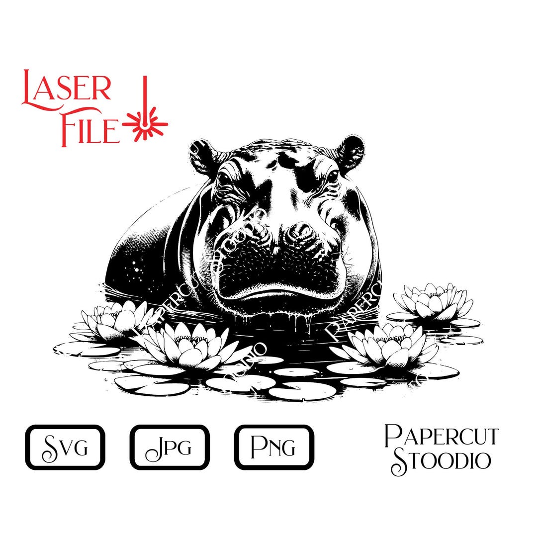 Hippo Laser Engrave File, Wood Burn SVG, DIY Home Decor (digital ...