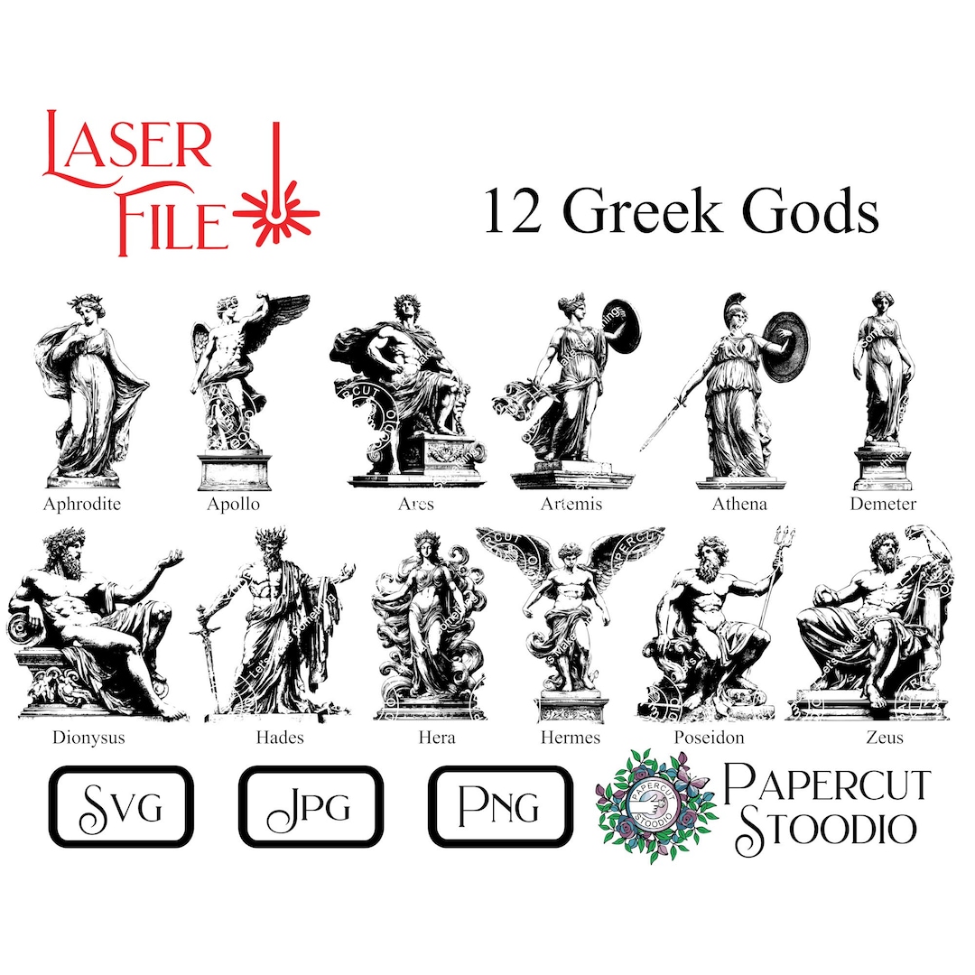 Laser Engrave File, Greek Gods SVG, Zeus, Aphrodite, Poseidon, Athena ...